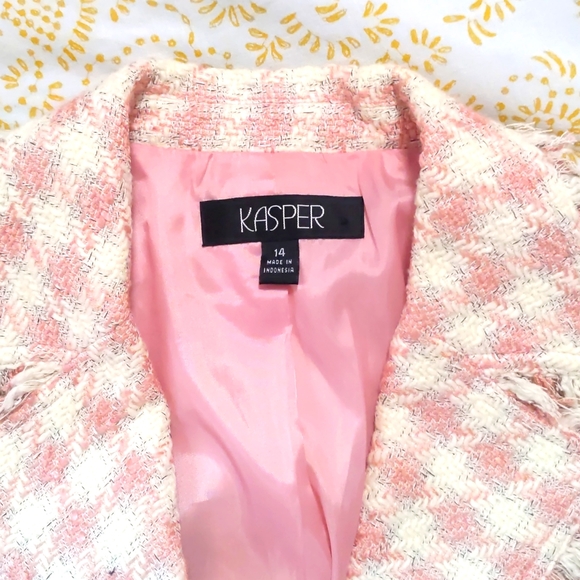 Kasper | Jackets & Coats | Tweed Baby Pink Blazer With Fringe | Poshmark